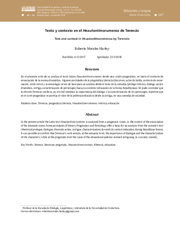 (PDF) Texto y contexto en el Heautontimorumenos de Terencio