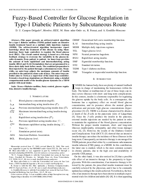 (PDF) Fuzzy-Based Controller for Glucose Regulation in Type-1 Diabetic ...