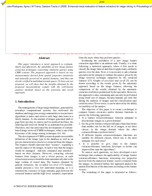 Pdf Enhanced Visual Evaluation Of Feature Extractors For Image Mining
