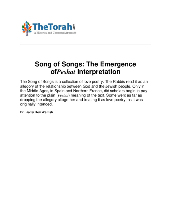 (DOC) Song of Songs: The Emergence of Peshat Interpretation
