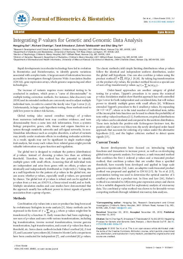 (PDF) Integrating p values for genetic and genomic data analysis