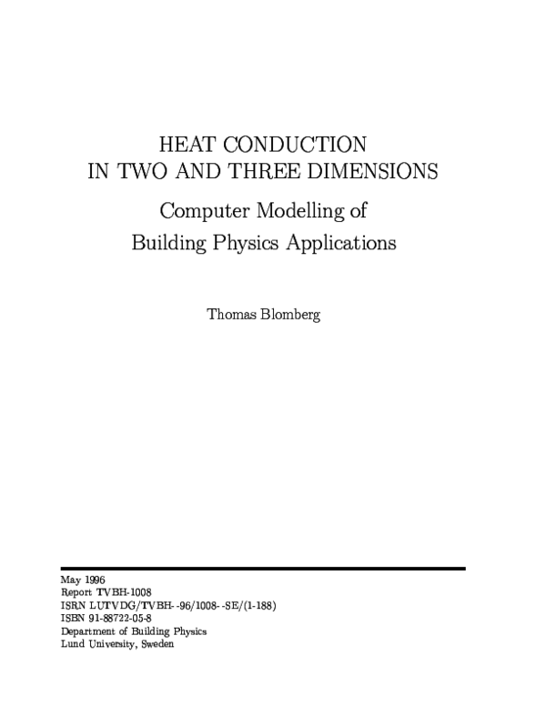 (PDF) HEAT CONDUCTION IN TWO AND THREE DIMENSIONS Computer Modelling of ...