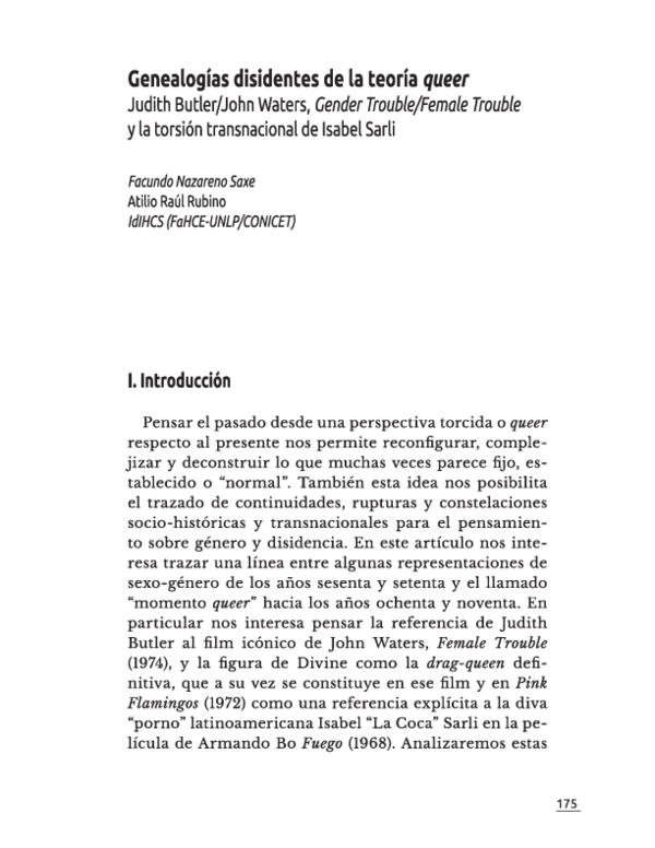 (PDF) Genealogías de la teoría queer: Judith Butler/John Waters, Gender ...