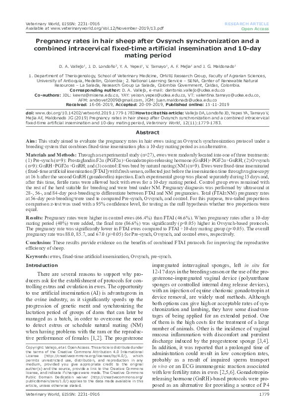 (PDF) Pregnancy rates in hair sheep after Ovsynch synchronization and a ...