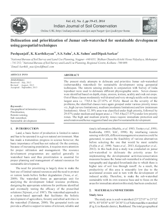 (PDF) Delineation and prioritization of Jumar sub-watershed for ...