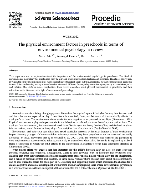 (PDF) The Physical Environment Factors in Preschools in Terms of ...