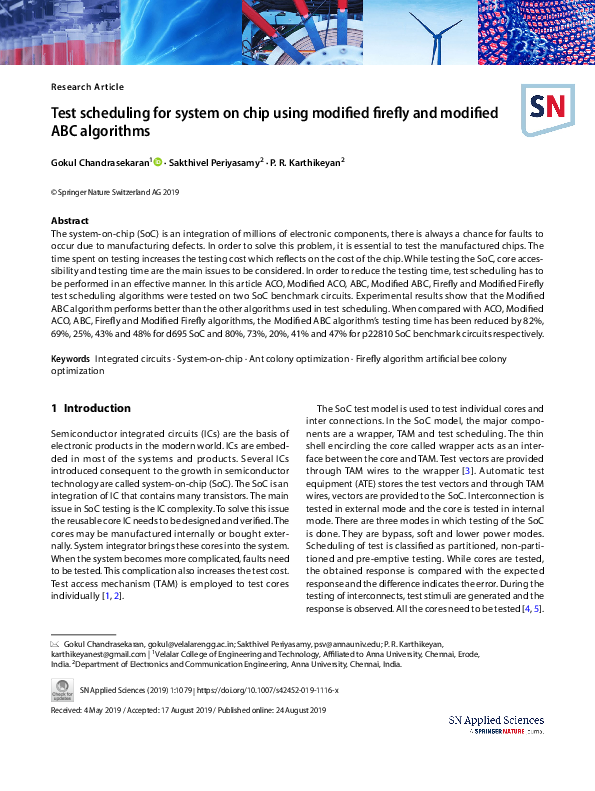 Pdf Test Scheduling For System On Chip Using Modified Firefly And Modified Abc Algorithms