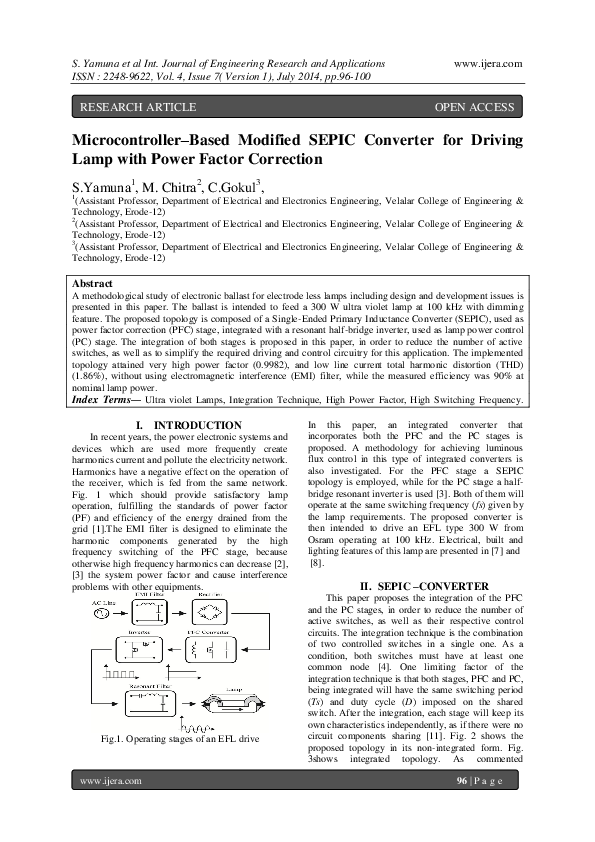 Pdf Microcontroller Based Modified Sepic Converter For Driving Lamp With Power Factor Correction
