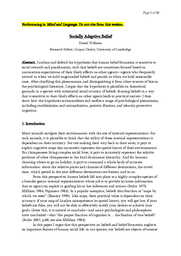 Pdf Socially Adaptive Belief