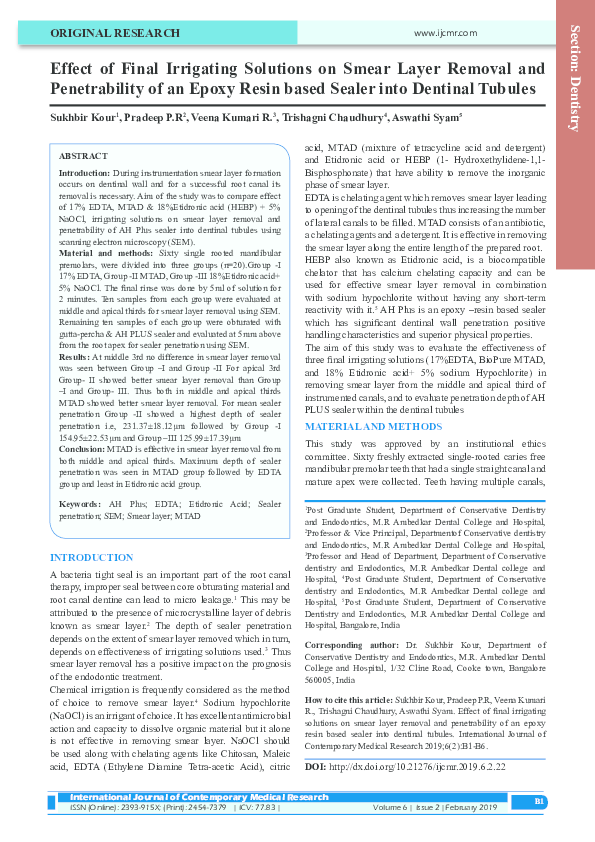 (PDF) Effect of Final Irrigating Solutions on Smear Layer Removal and ...