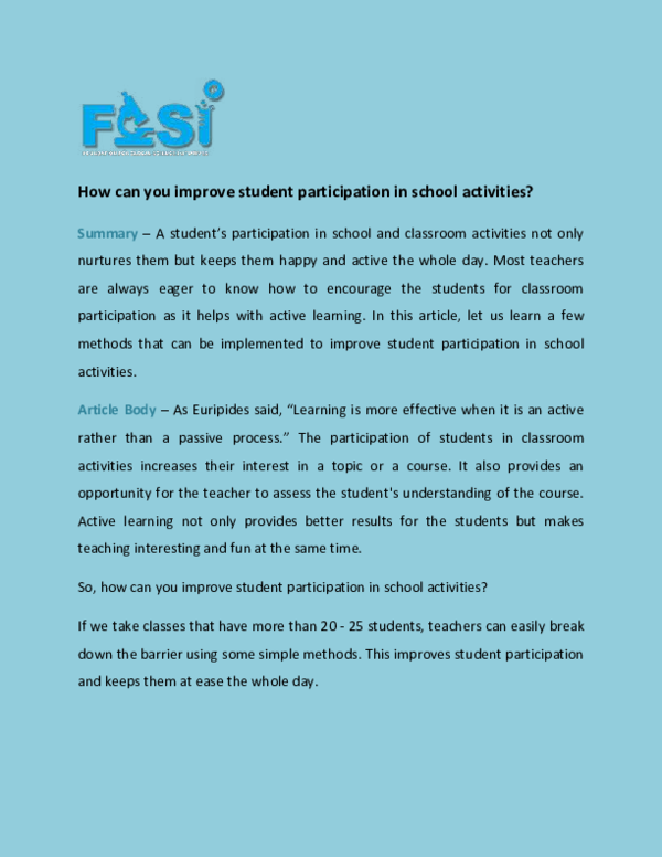 (PDF) How can you improve student participation in school activities?