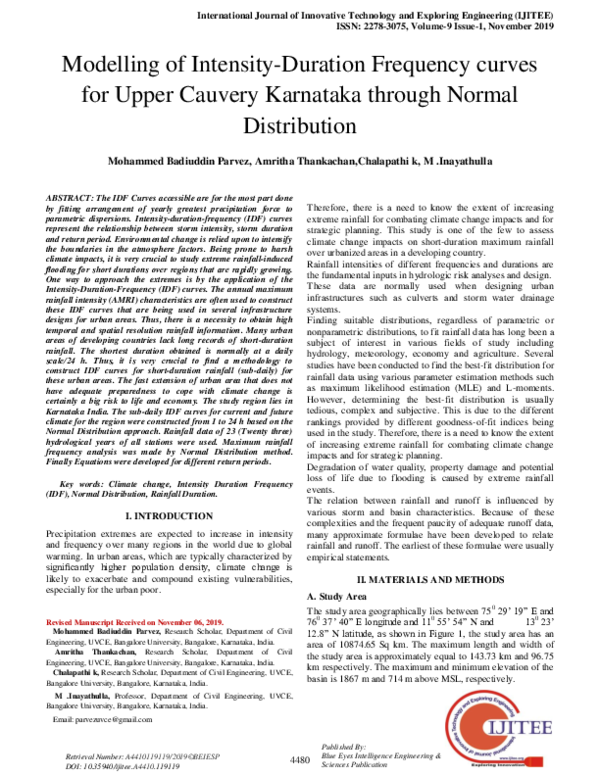 (PDF) Modelling of Intensity-Duration Frequency curves for Upper ...