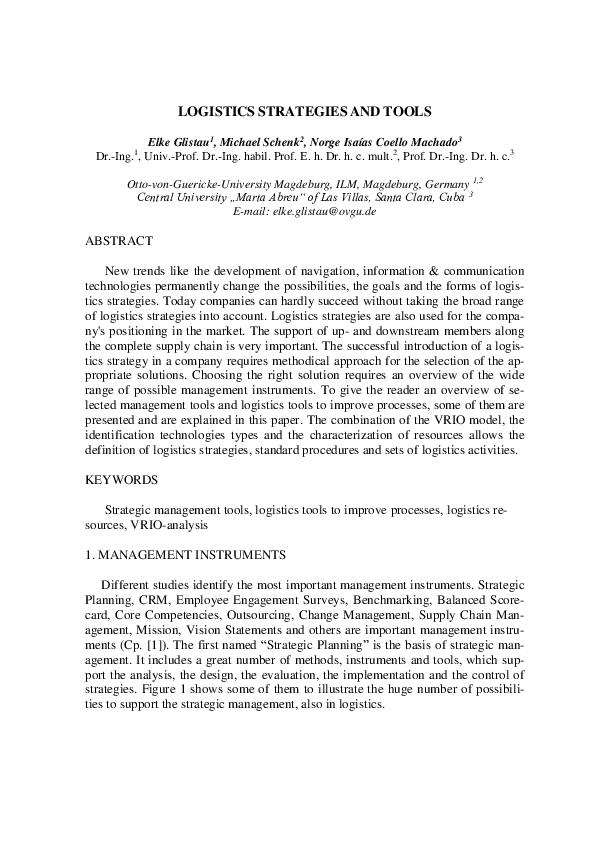 (PDF) LOGISTICS STRATEGIES AND TOOLS