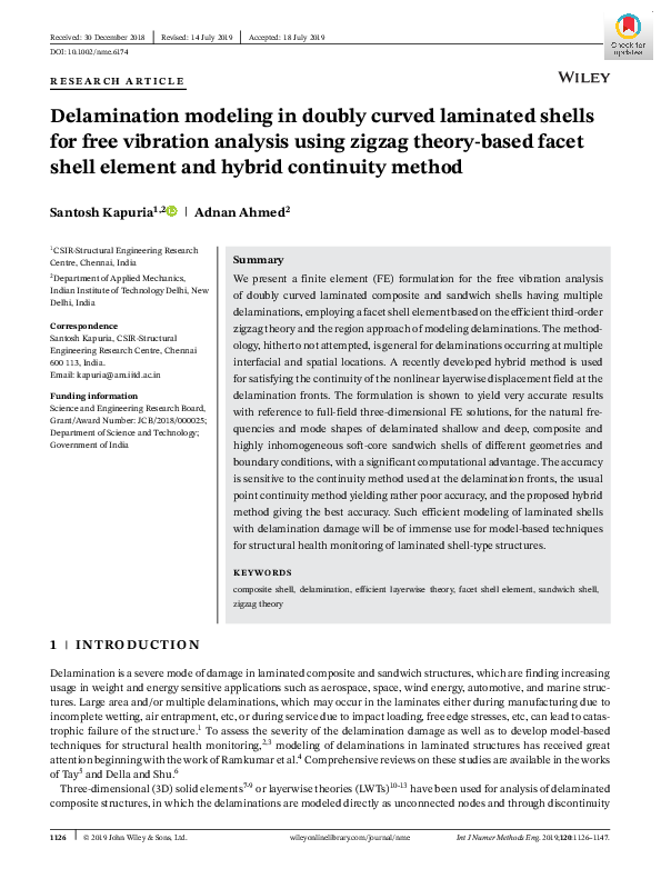 (PDF) Delamination modeling in doubly curved laminated shells for free vibration analysis using ...