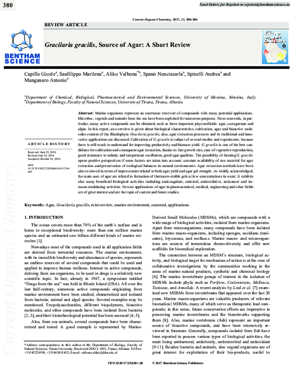 (PDF) Gracilaria gracilis, Source of Agar: A Short Review