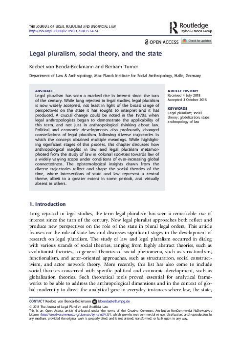(PDF) Legal pluralism, social theory, and the state