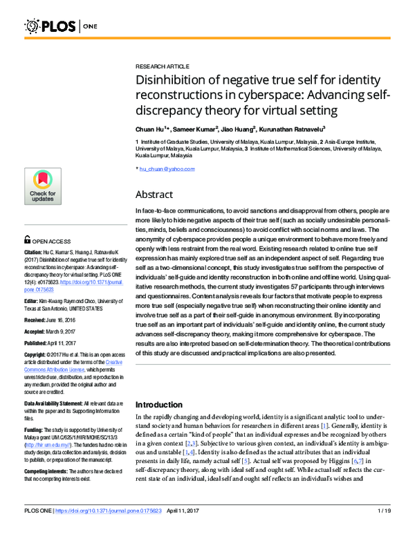 (PDF) Disinhibition of negative true self for identity reconstructions in cyberspace: Advancing ...
