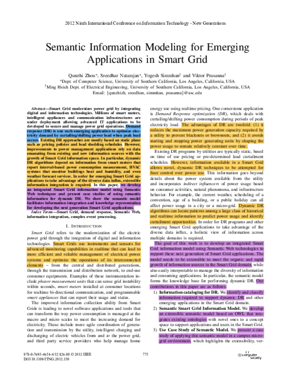 Pdf Semantic Information Modeling For Emerging Applications In Smart Grid