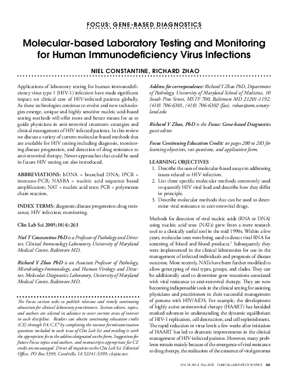 (PDF) Molecular-based Laboratory Testing and Monitoring for Human ...