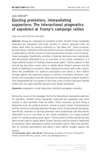 (PDF) Ejecting protestors, interpellating supporters: The interactional ...