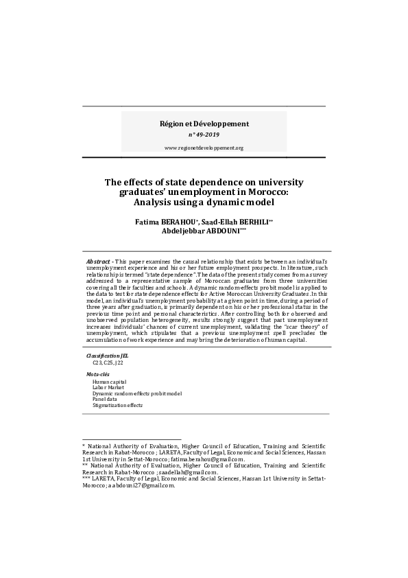 (PDF) Région et Développement The effects of state dependence on ...