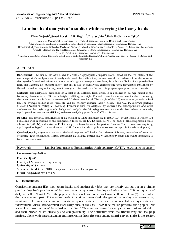 (PDF) Lumbar-load analysis of a soldier while carrying the heavy loads