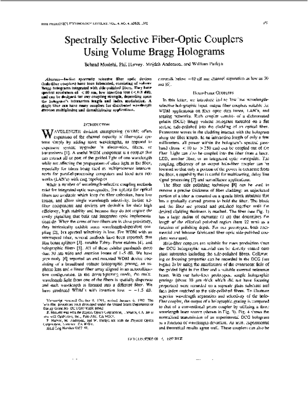 (PDF) Spectrally selective fiber-optic couplers using volume Bragg holograms