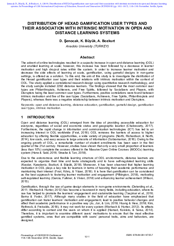 Pdf Distribution Of Hexad Gamification User Types And Their Association With Intrinsic