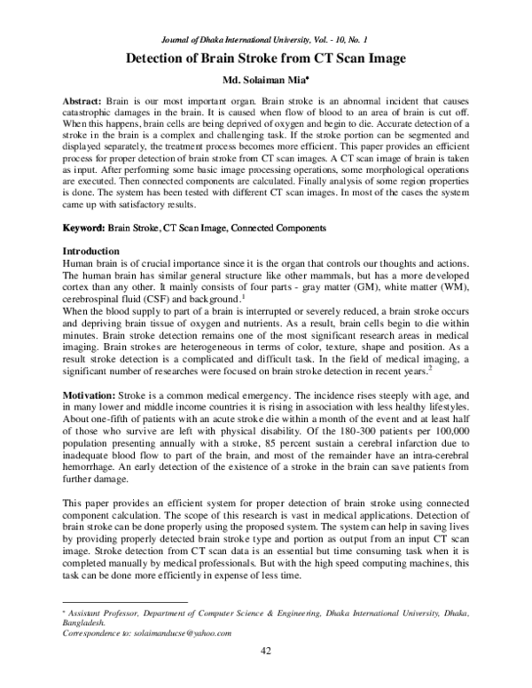 (PDF) Detection of Brain Stroke from CT Scan Image