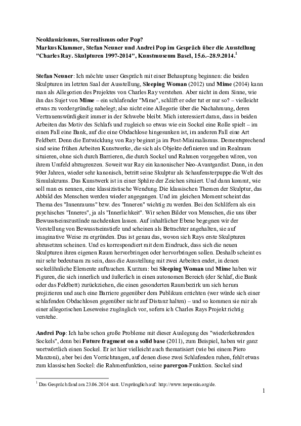 (PDF) Neoklassizismus, Surrealismus oder Pop? Markus Klammer, Stefan ...