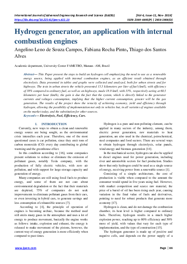 (PDF) Hydrogen generator, an application with internal combustion engines