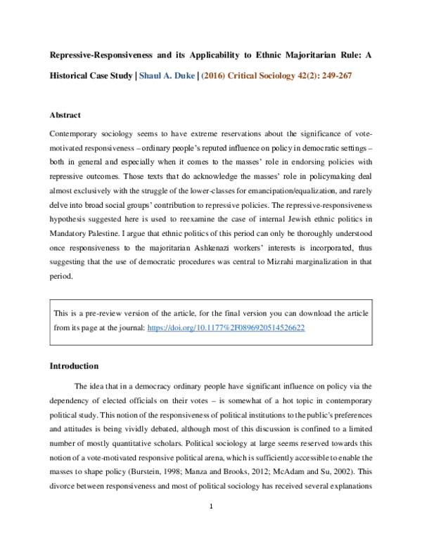 (PDF) Repressive-Responsiveness and Its Applicability to Ethnic ...