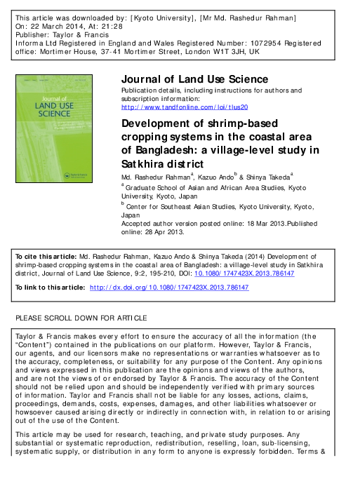 (PDF) Journal of Land Use Science Development of shrimp-based cropping ...