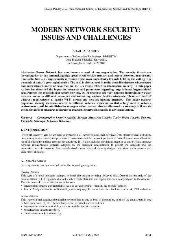 Pdf Modern Network Security Issues And Challenges