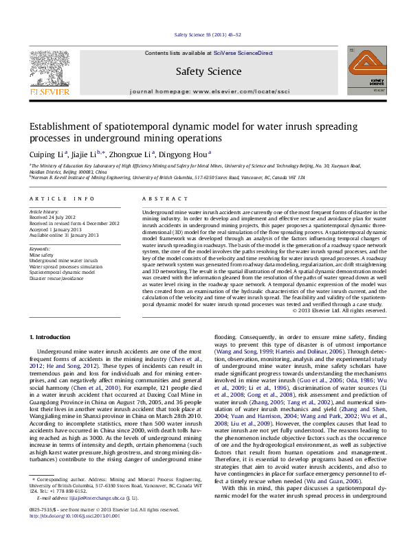 (PDF) Establishment of spatiotemporal dynamic model for water inrush ...