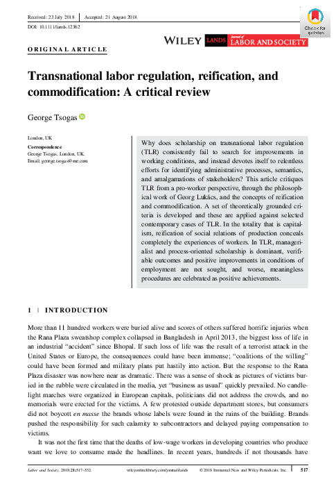 (PDF) Transnational labor regulation, reification, and commodification ...