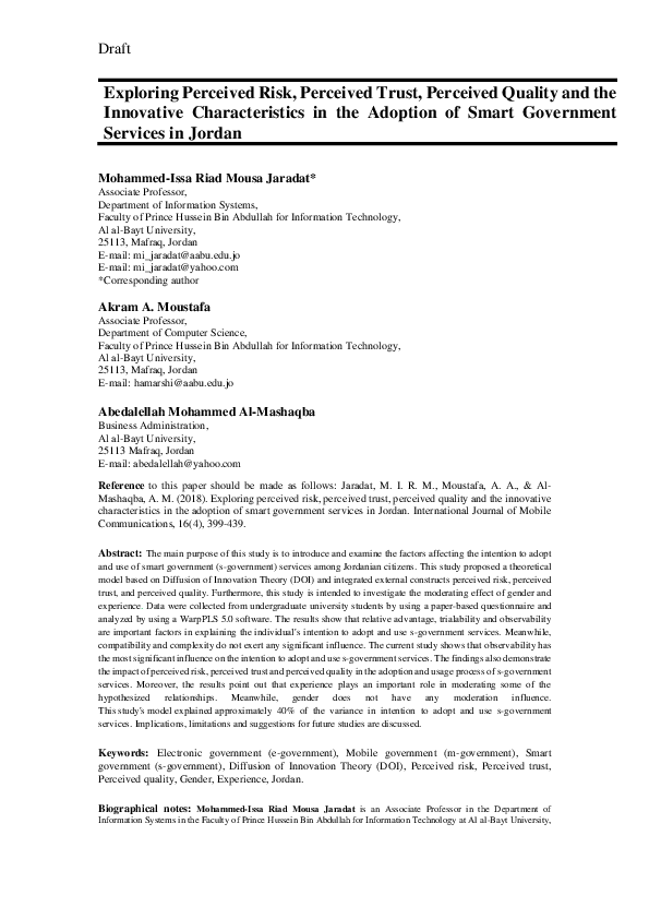 (PDF) Exploring Perceived Risk, Perceived Trust, Perceived Quality and ...