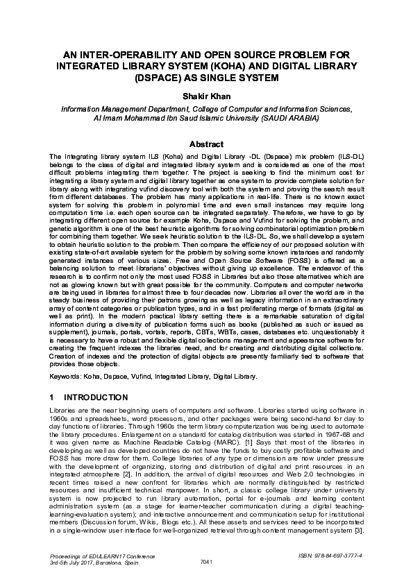 (PDF) AN INTER-OPERABILITY AND OPEN SOURCE PROBLEM FOR INTEGRATED LIBRARY SYSTEM (KOHA) AND ...
