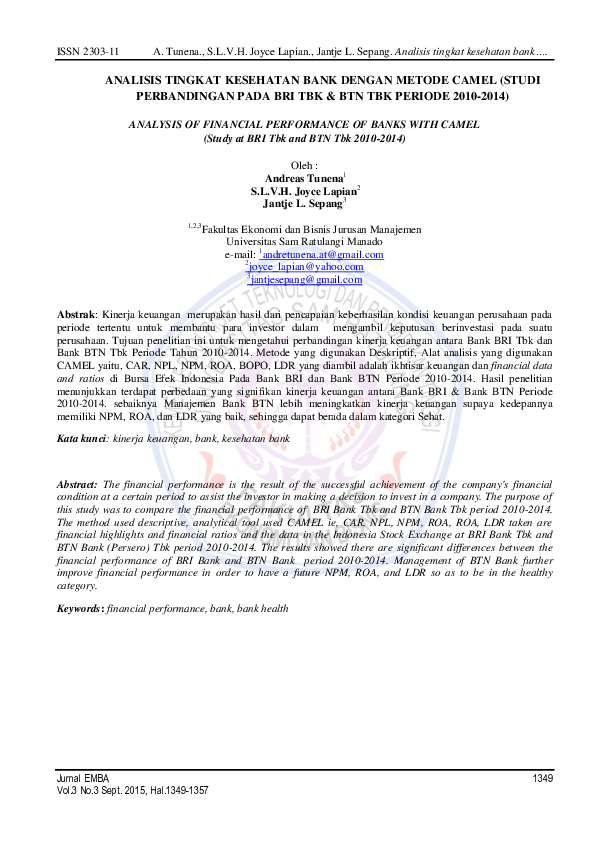 (PDF) Analisis tingkat kesehatan bank