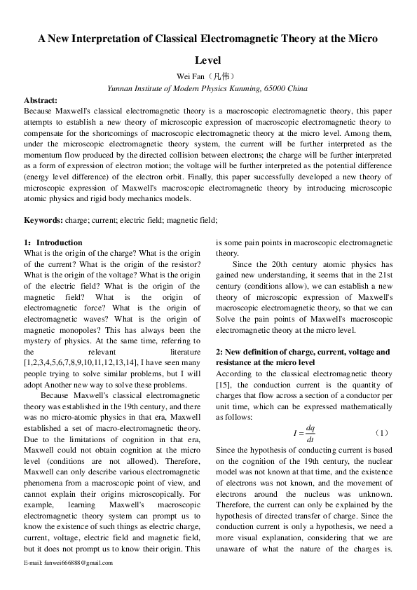 (PDF) A New Interpretation of Classical Electromagnetic Theory at the ...