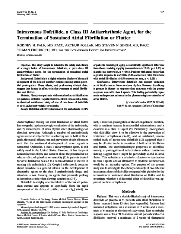 (PDF) Intravenous Dofetilide, a Class III Antiarrhythmic Agent, for the ...