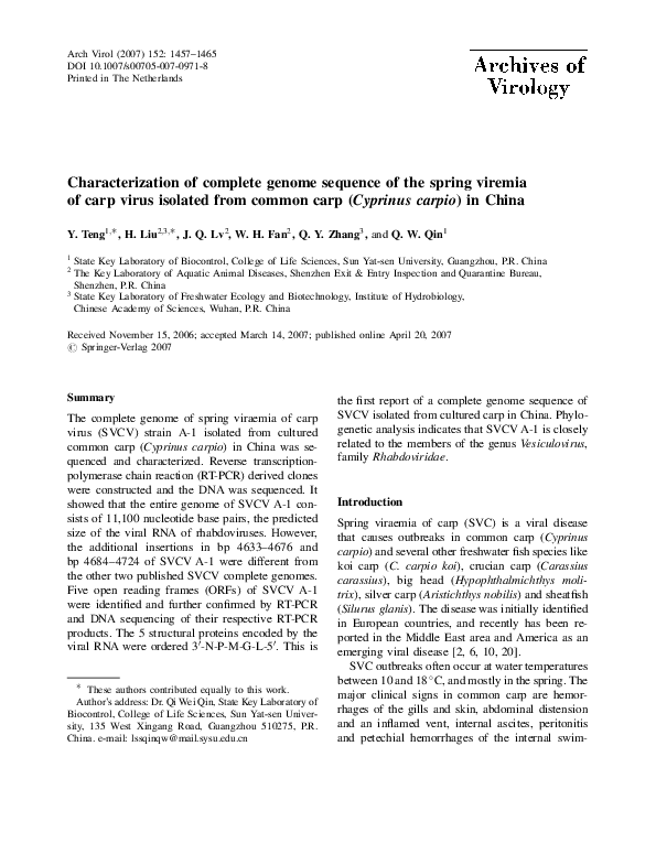 (PDF) Characterization of complete genome sequence of the spring ...