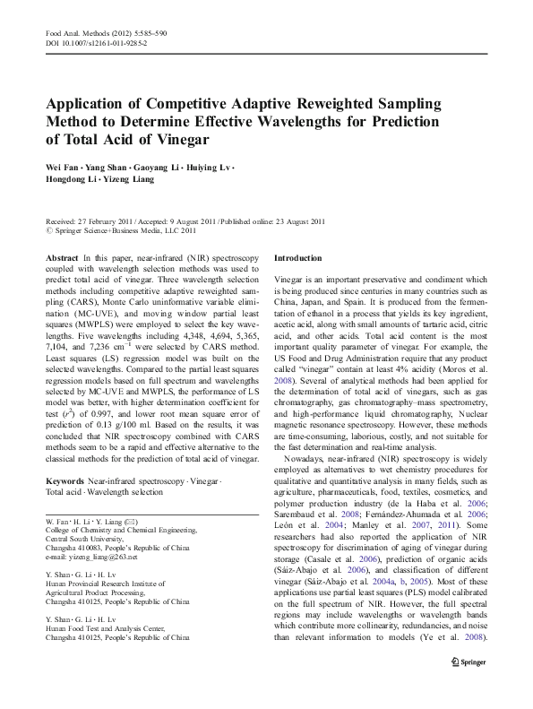 (PDF) Application of Competitive Adaptive Reweighted Sampling Method to Determine Effective ...