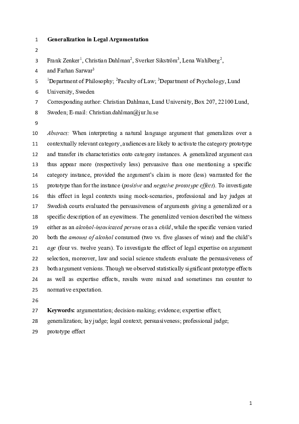 (PDF) Generalization in Legal Argumentation