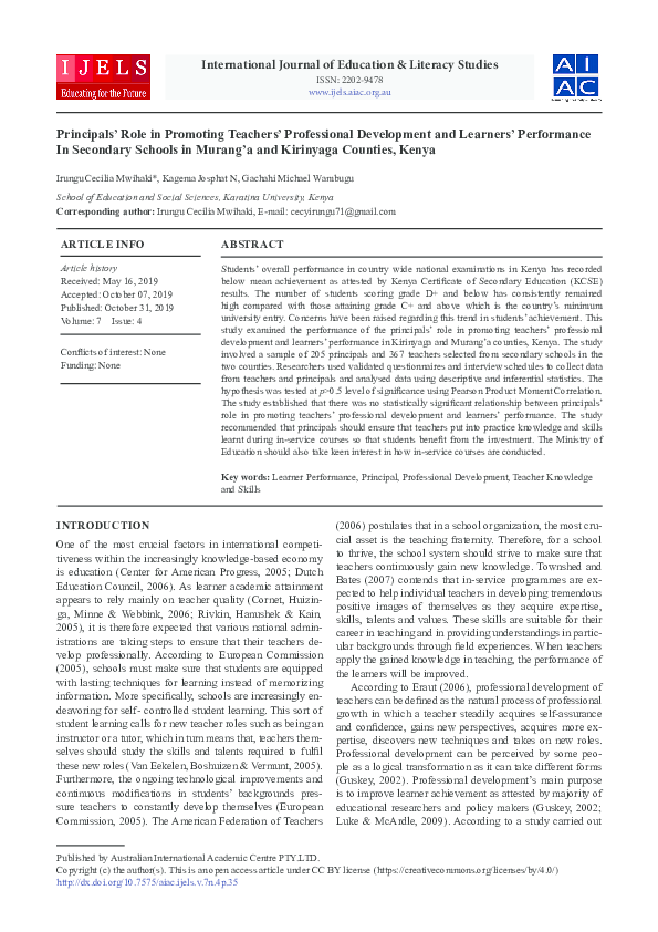 (PDF) Principals’ Role in Promoting Teachers’ Professional Development ...