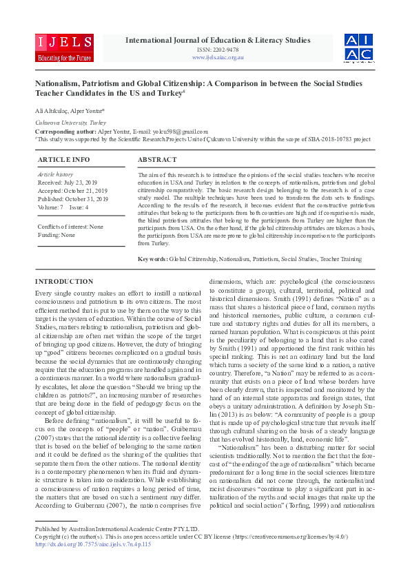 (PDF) Nationalism, Patriotism and Global Citizenship: A Comparison in ...