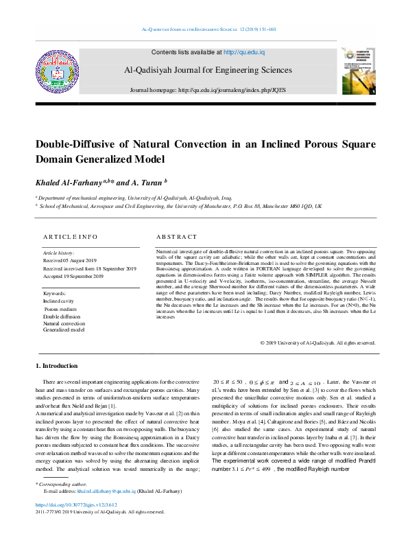 (PDF) Double-Diffusive of Natural Convection in an Inclined Porous Square Domain Generalized Model