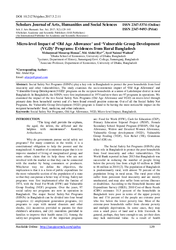 (PDF) Micro-level Impact of 'Old Age Allowance' and 'Vulnerable Group ...