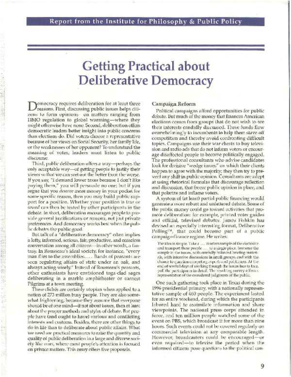 (PDF) Getting Practical about Deliberative Democracy