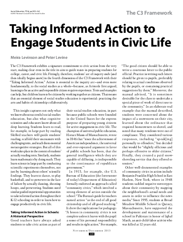 (PDF) The C3 Framework Taking Informed Action to Engage Students in ...